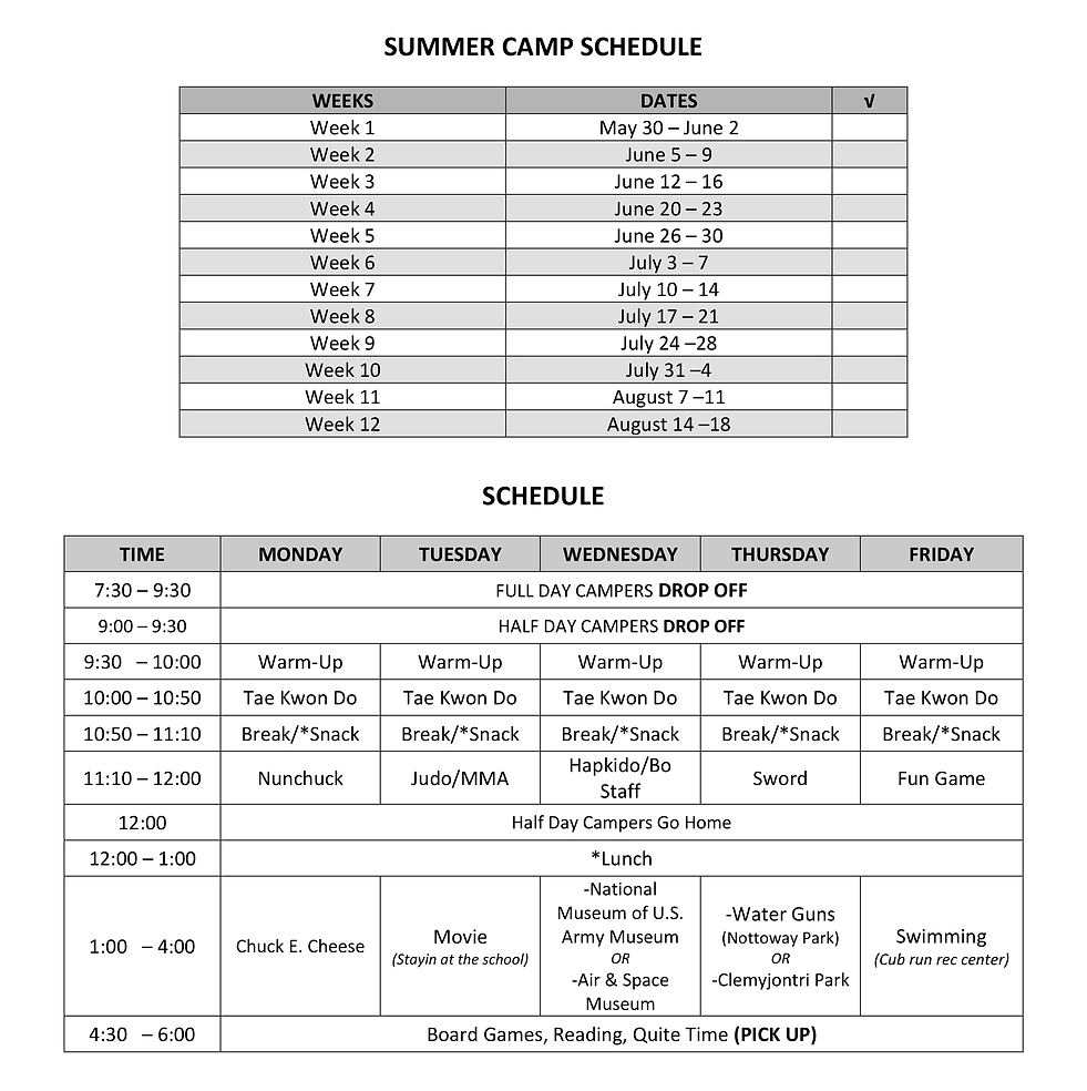 Summer Camp Program Schedule Mt Kim Vienna VA Summer Camp Program Schedule Mt Kim Vienna VA